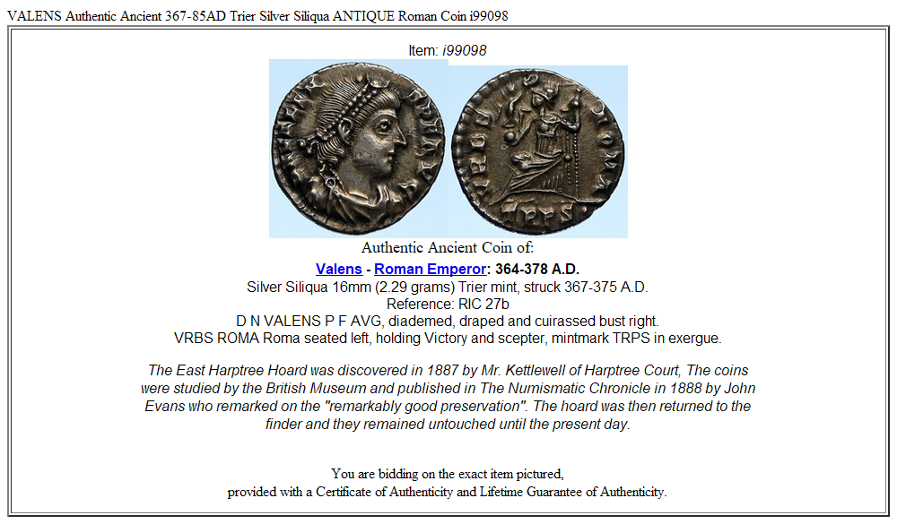 VALENS Authentic Ancient 367-85AD Trier Silver Siliqua ANTIQUE Roman ...