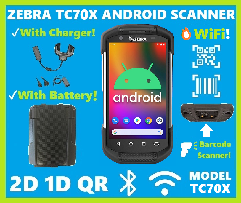 Zebra TC70X Android Barcode Scanner 2D/1D/QR, WiFi, Google Play, w ...