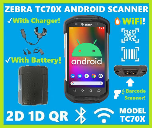 Zebra TC70X Android Barcode Scanner 2D/1D/QR, WiFi, Google Play, w ...