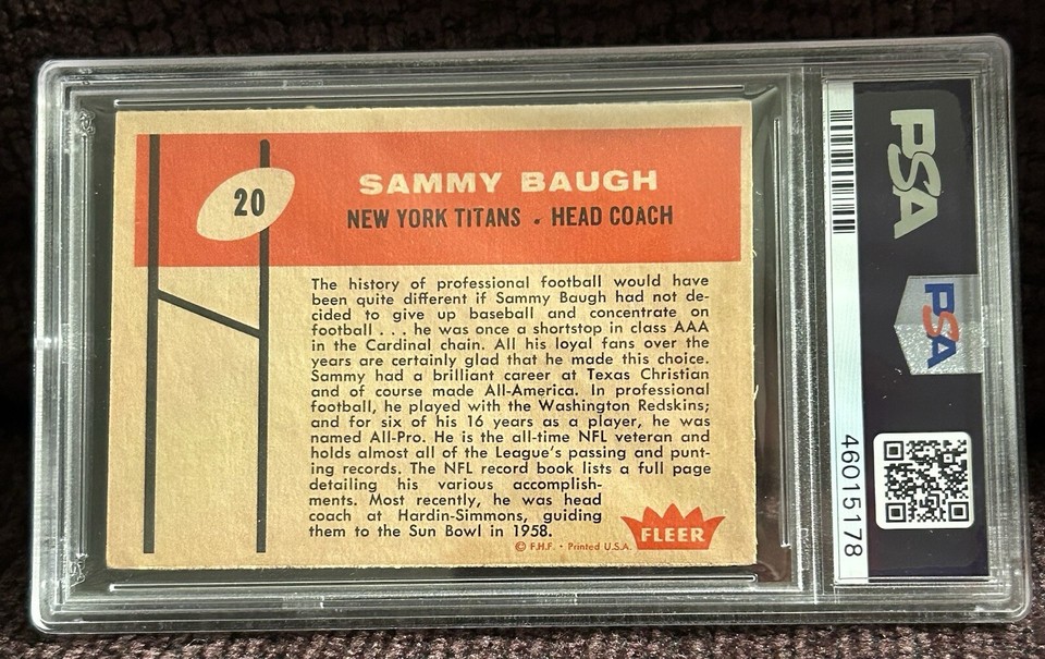 1960 Fleer PSA 7 Sammy Baugh Pro Football Hall Of Fame Wash Redskins NY ...