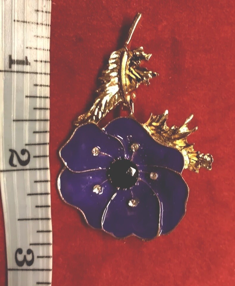 Vintage Enamel Brooch Set With Gems Beautiful Flower Shape Unique ...