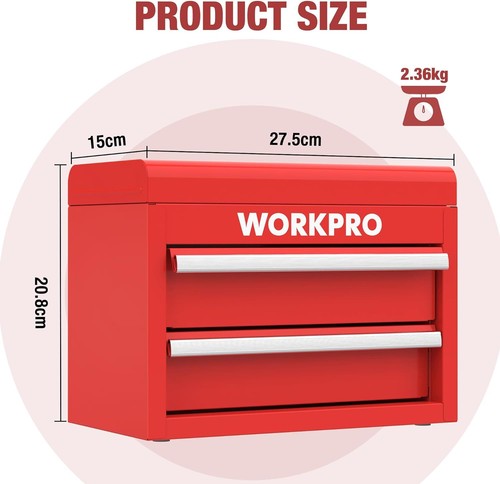 WORKPRO 2 Drawer Mini Tool Box, Metal Tool Storage Box for Daily Use ...