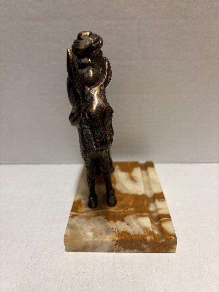 Brass Statue Hodja Man Riding Donkey Backwards Marble Base Turkish ...