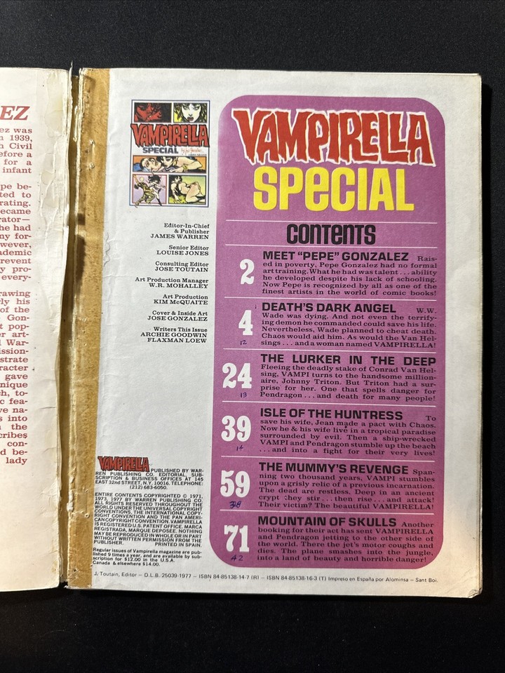 Vampirella Special 1977 Warren Magazine Bronze Age Poor Missing Pages ...
