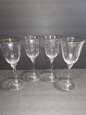 4 Retired Oneida Crystal Chateau Gold 8" Wine Glasses Mint! HTF! Read ...