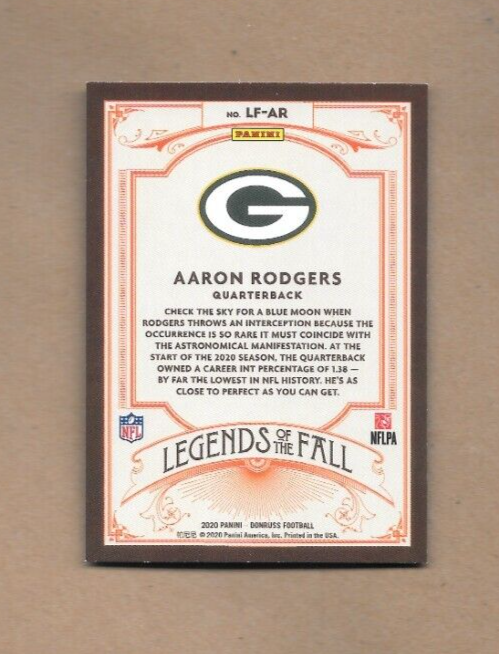 2020 Panini Donruss Football Aaron Rodgers Legends of the Fall Card #LF ...