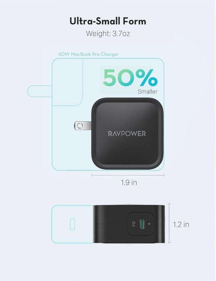 RAVPower 61W Wall Charger PD 3.0 Type C Fast Charging Power Delivery ...