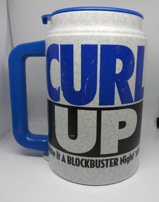 Blockbuster Video Plastic Travel Mug w/ Lid RARE USA 90s 1994 Curl Up ...