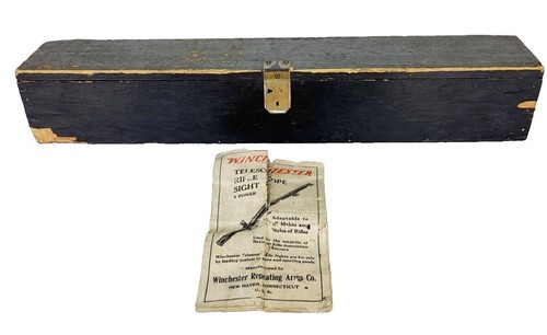 Antique Winchester Gun Scope Box Black Wood Brass Hinges Blue Velvet ...