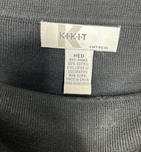 Vtg Kikit Christmas Sweater Sz M Black Poinsettia Floral Applique | eBay