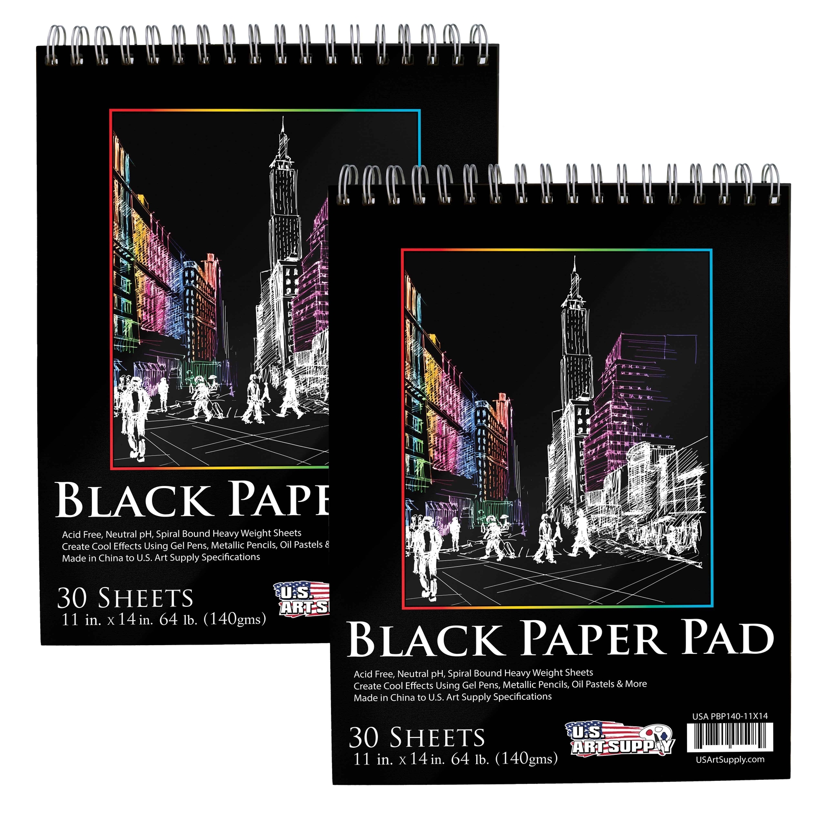 11x14 Black Heavyweight Paper Spiral Bound Sketch Pad,140gsm,30 Sheets ...