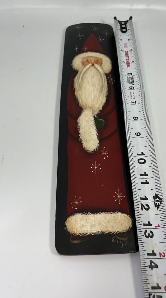Christmas Hanging Hand Painted Santa On Wood Plaque 14 Inches Signed By ...