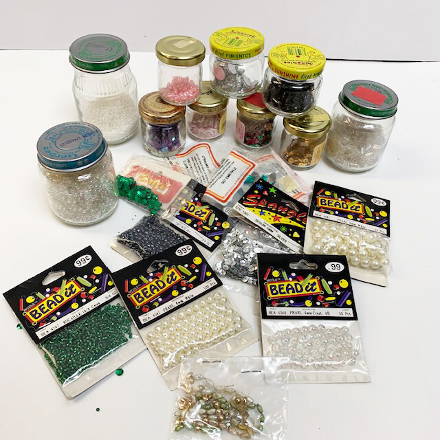 Lot Of Vintage Sequin Beads Pearls Assorted Colors Jars Bags For Crafts ...