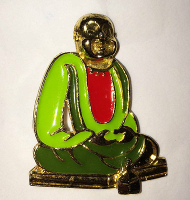 Vintage Lucky Happy Buddha Red Green Enamel Sitting Praying Gold Tone ...