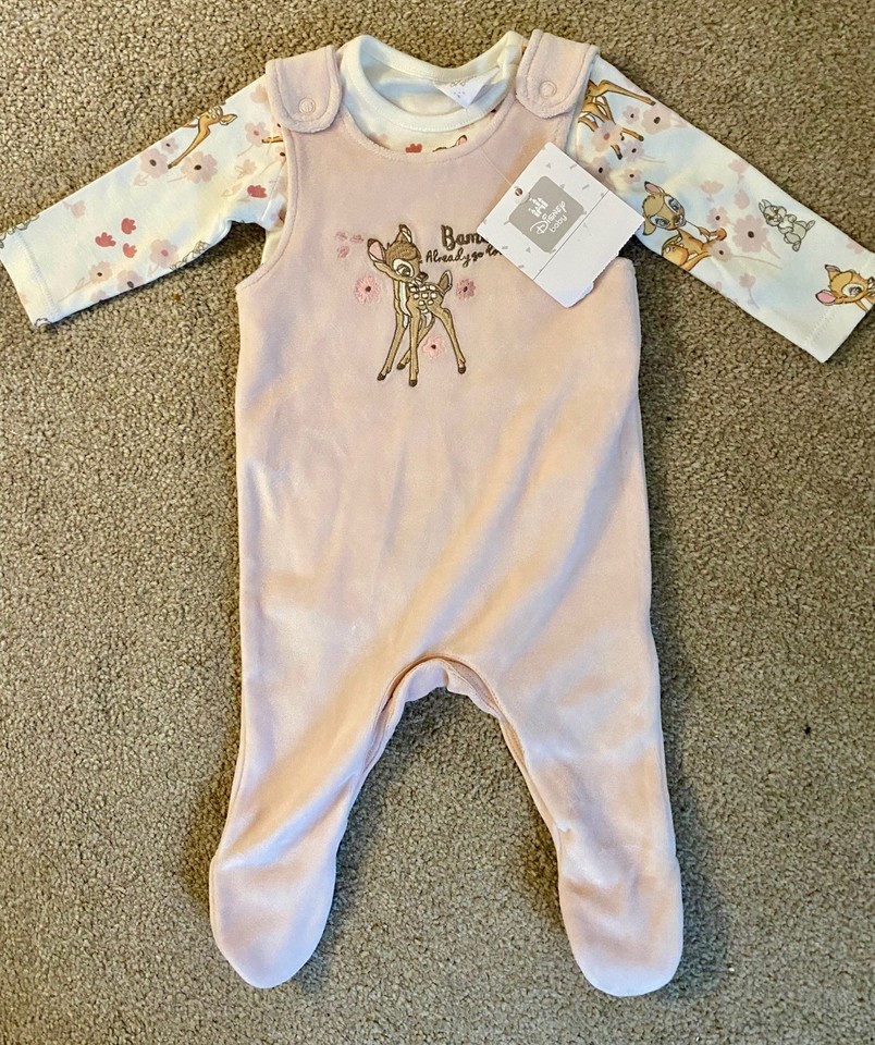 Bnwt 2 piece pink disney bambi velour outfit baby girl 0-1 first size ...