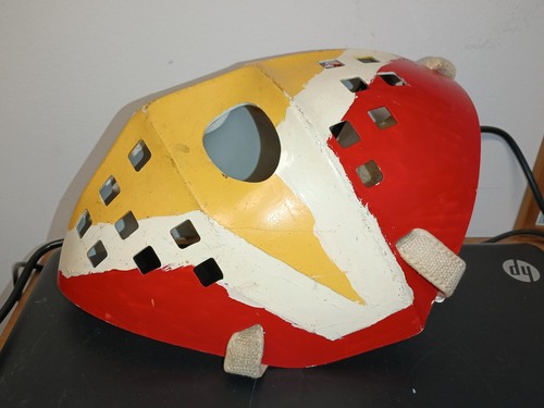 Vtg Cooper Street Hockey Red Yellow White Goalie Mask HM6 Oil Painted ...