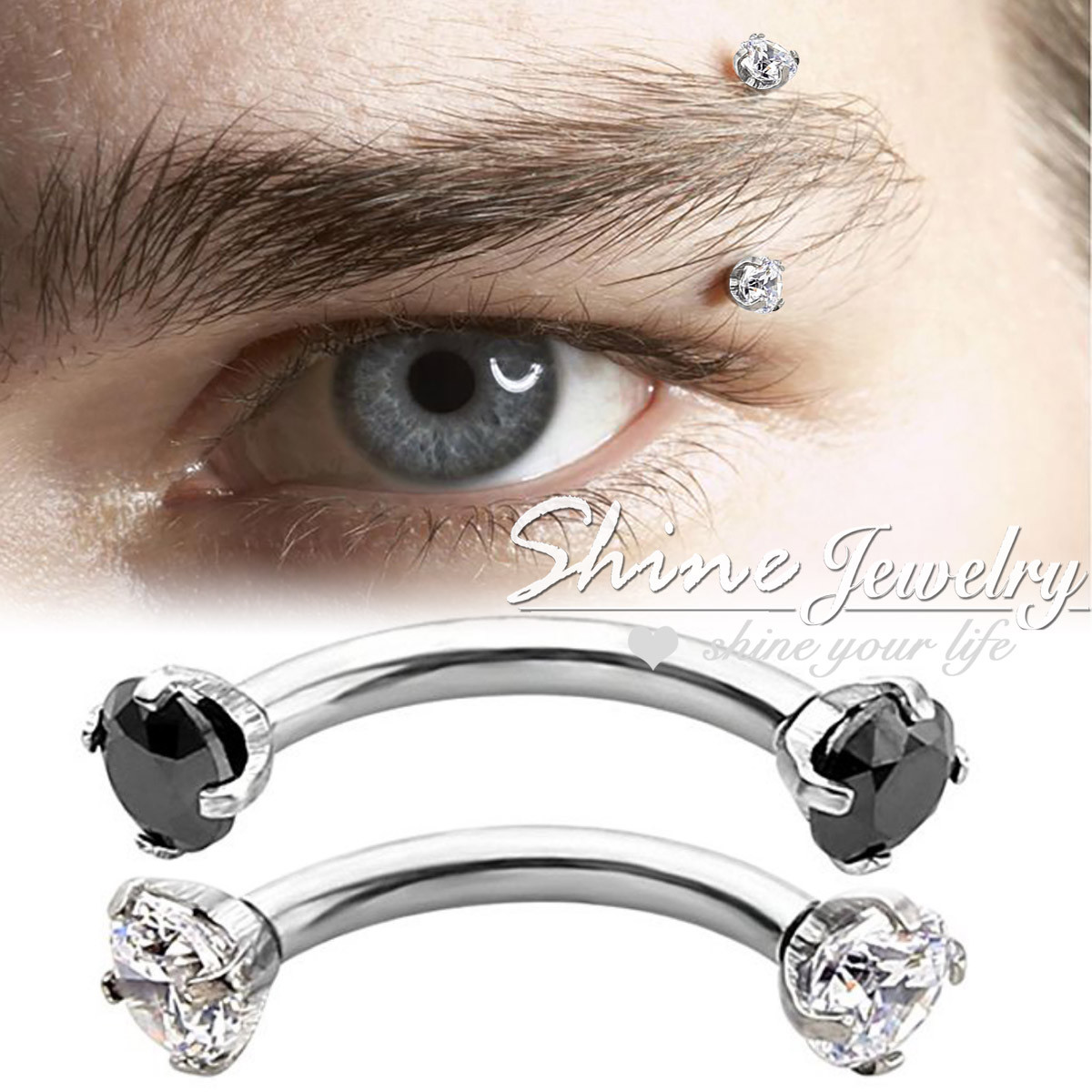 Titanium Crystal Eyebrow Lip Ring Hoop Bar Barbell Ear Helix Awl Bar ...