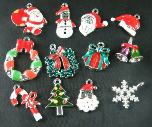12pcs Mix Multi Color Enamel Alloy Christmas Charms Jewelry Finding U2 ...