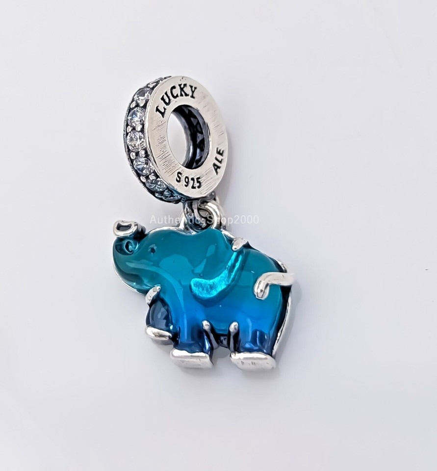 New 100% Authentic PANDORA 925 Blue Murano Glass Elephant Dangle Charm ...