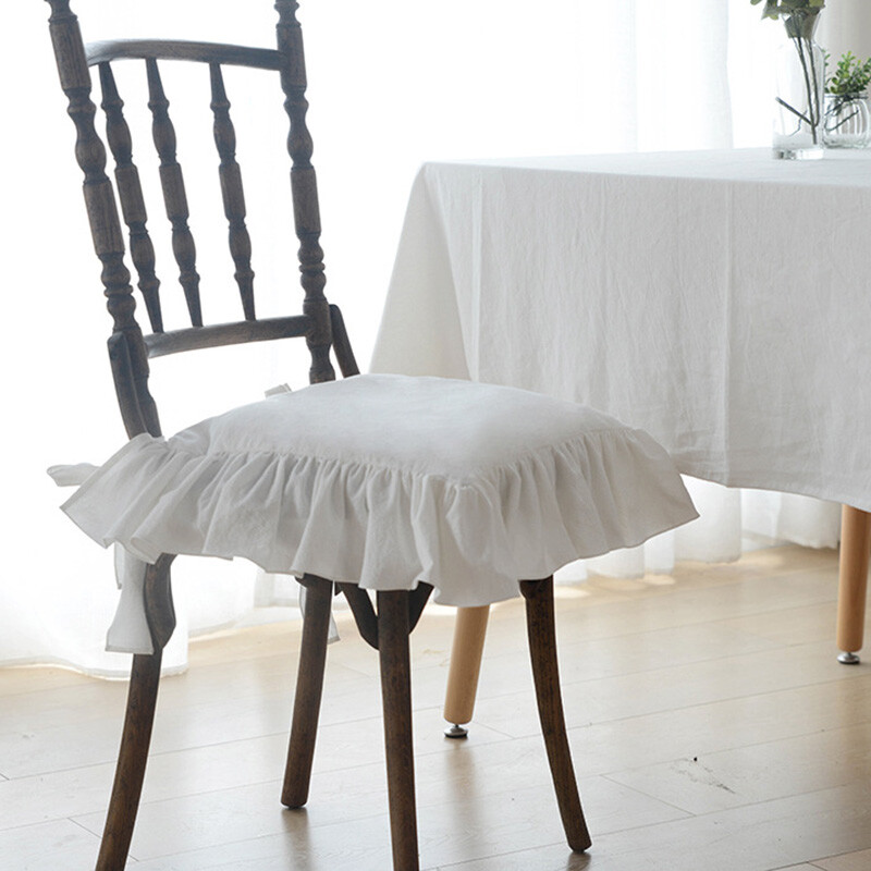 Ruffles Seat Mat Dinning Office Chair Pat Decor Solid Soft Frill Cotton ...