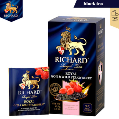 RICHARD Black Tea ROYAL GOJI & WILD STRAWBERRY 25 Tea Bags Made in ...