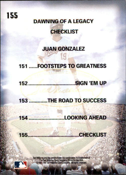 1993 Ted Williams #155 Checklist 151-155 | eBay