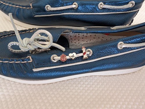 Sperry Top Sider A/O Metalic Womens Navy Blue Boat Deck Shoes Size 8M ...