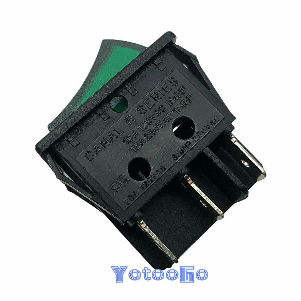 6 Pin Canal R Series Rocker Switch Green Double Pole 20A 16A 125V 250V ...