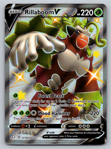 Rillaboom V SV105/SV122 Shiny Full Art Ultra Holo Shining Fates Pokemon ...