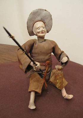 antique rare handmade linen pottery Chinese fisherman fishing figure ...