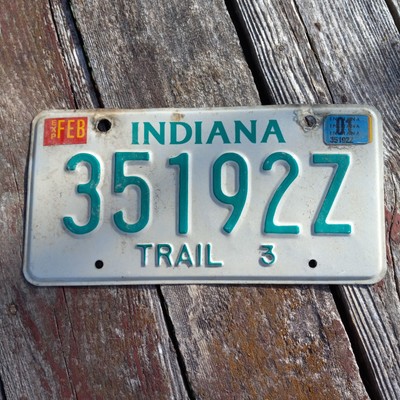 2001 Indiana TRAIL 3 License Plate - "35192Z" FEB 01 Stickers INDIANA ...