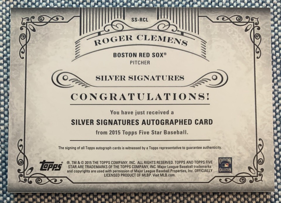 Roger CLEMENS 2015 Five Star Silver Signatures On Card AUTO #SS-RCL 3/ ...