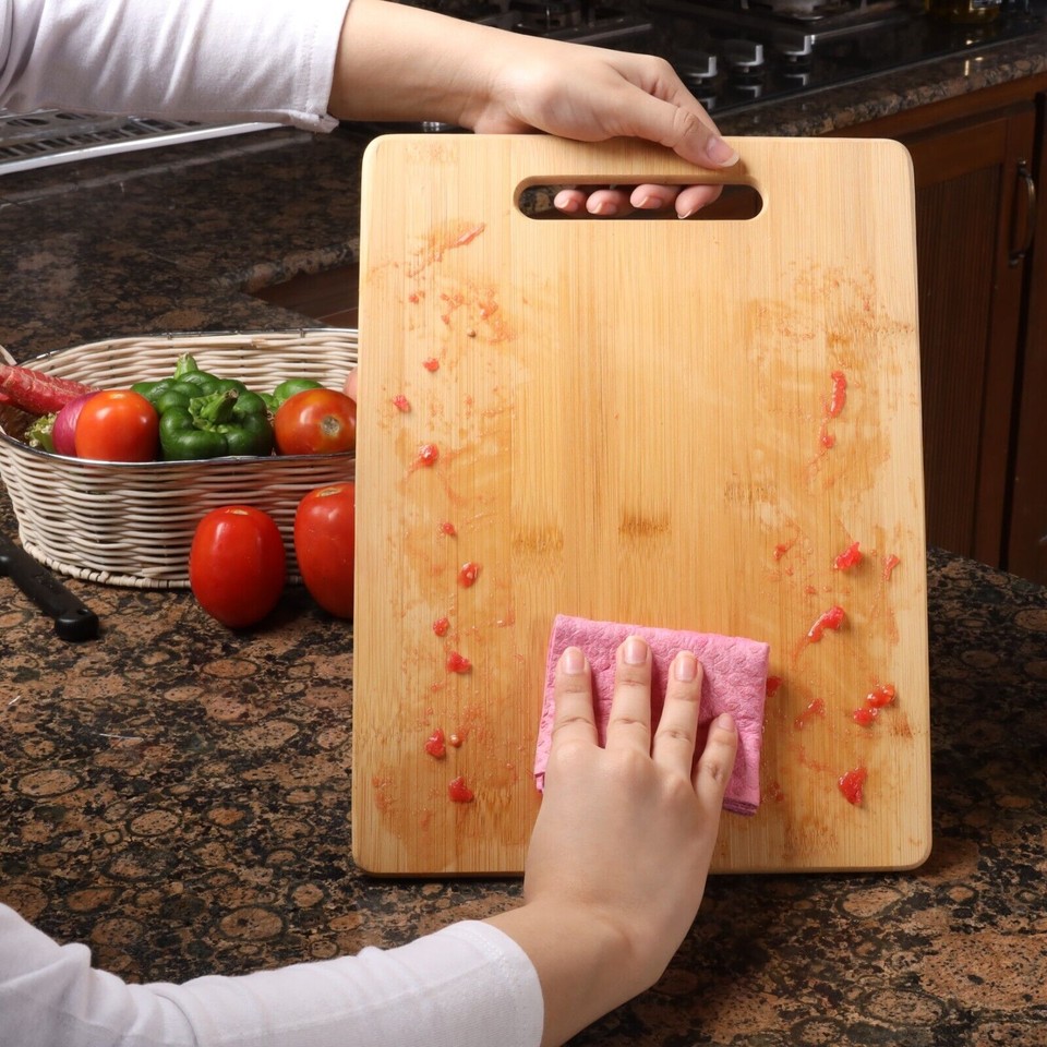 Bamboo Wooden Chopping Board Set Large Kitchen Food Cutting & Serving ...
