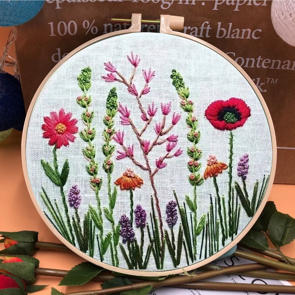 Flower Pattern DIY Embroidery Kits Needle Punch Sewing Craft Kit For ...