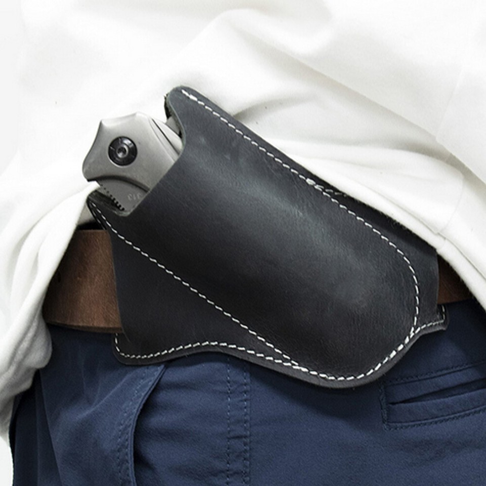 Saddle Belt Sheath for folding Pocket Knife Slots Opening Trapper Brown ...