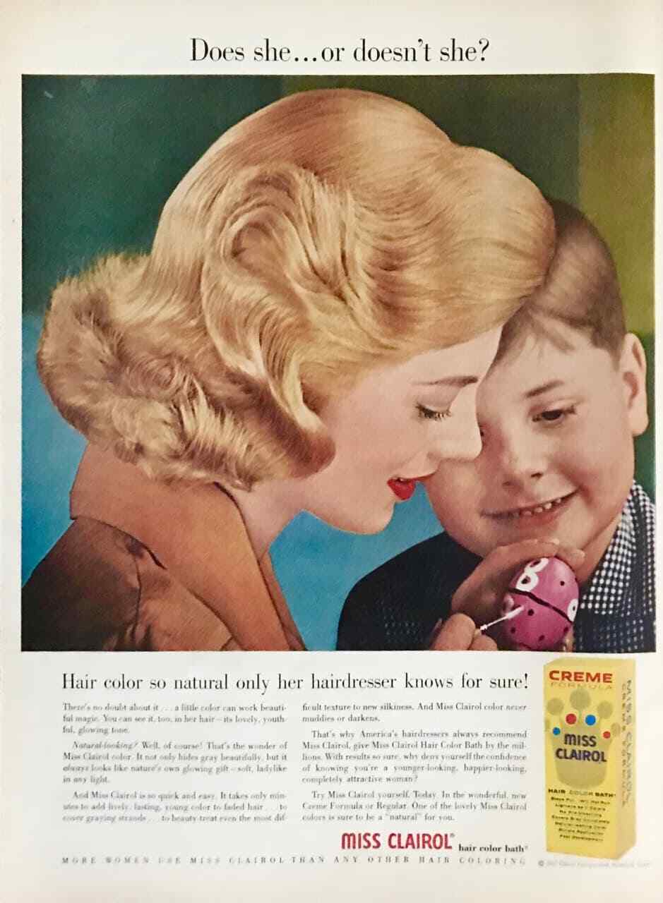 1957 Miss Clairol Hair Color Bath PRINT AD Does She or Doesn't She? | eBay