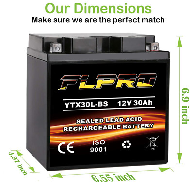 30AH Battery GTX30L-BS CTX30L-BS PTX30L-BS ETX30L-BS Sealed AGM ATV ...