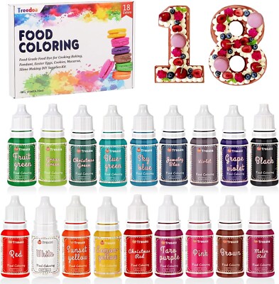 Food Colouring Liquid Set,18 Colors x 10ml Food Grade Food Dye Edible ...