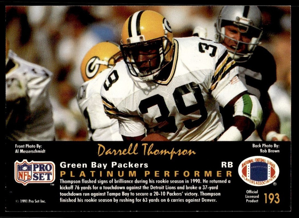 1991 Pro Set Platinum Darrell Thompson Green Bay Packers #193 | eBay