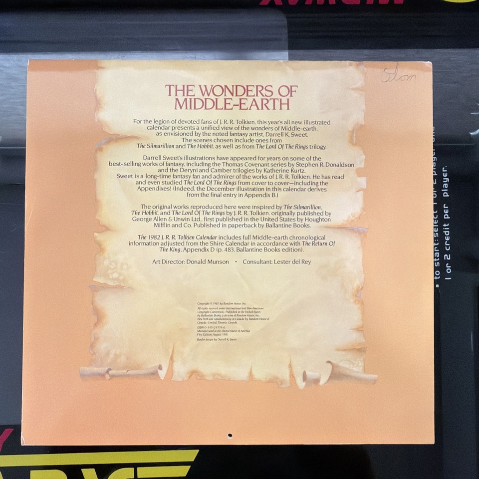 J.R.R Tolkien Calendar 1982, The Hobbit, Lord of the Rings, Darrell K ...