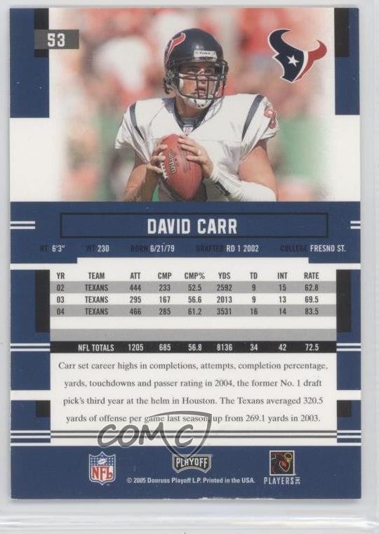 2005 Playoff Prestige Wrong Back ( Back) David Carr ( Back) Brandon ...