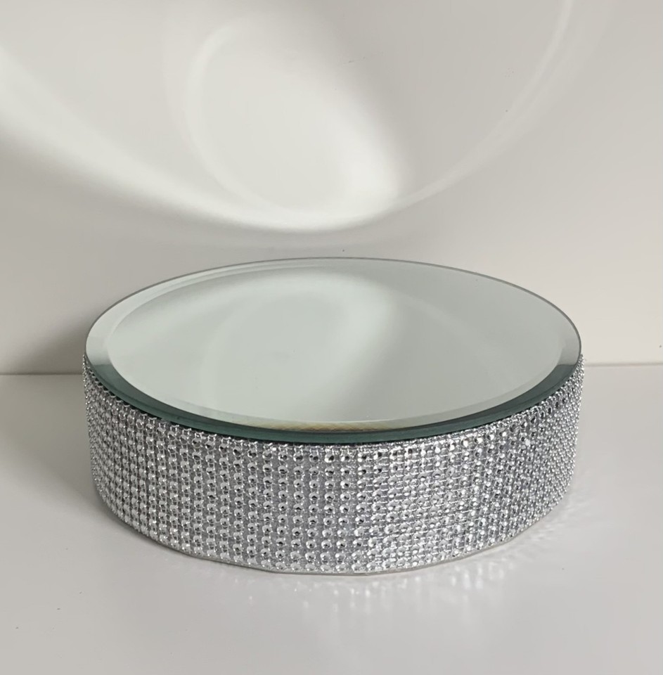 Bling Jewel Diamond Crystal Diamante Effect Round Mirrored Candle Plate ...