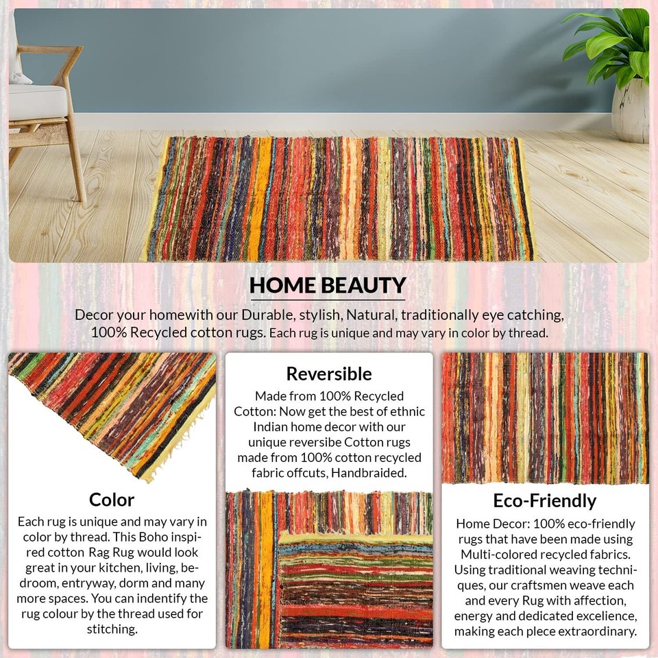 Multi Color Chindi Rag Rug 4 * 6' | Hand Woven Rug & Reversible Runner ...