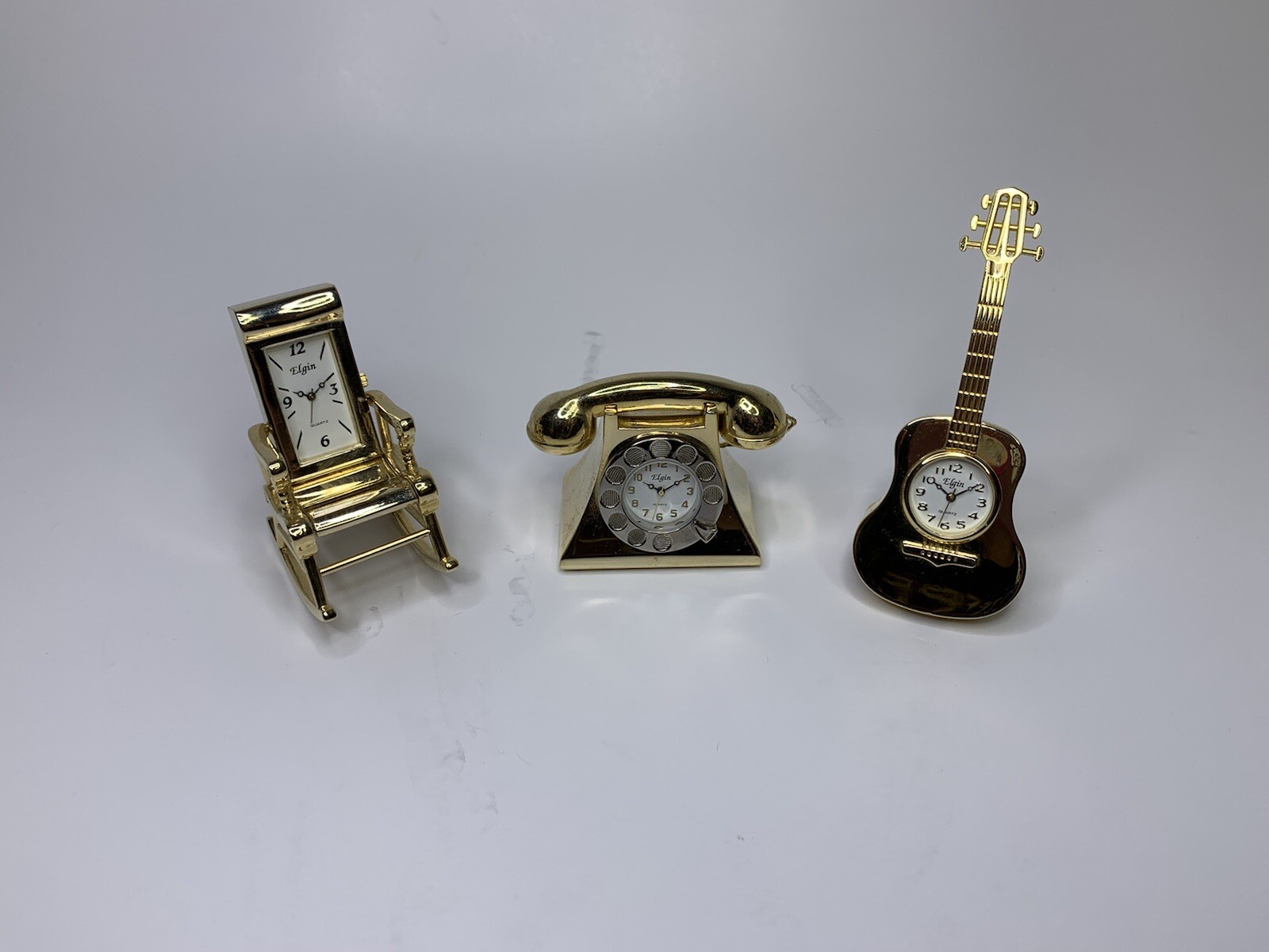 Lot of Vintage "Elgin" Guitar, Rocking Chair, Telephone Mini Clocks | eBay
