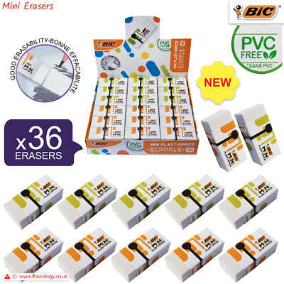 36 x BIC Mini Plast-Office Good Erasability Erasers PVC Free School ...