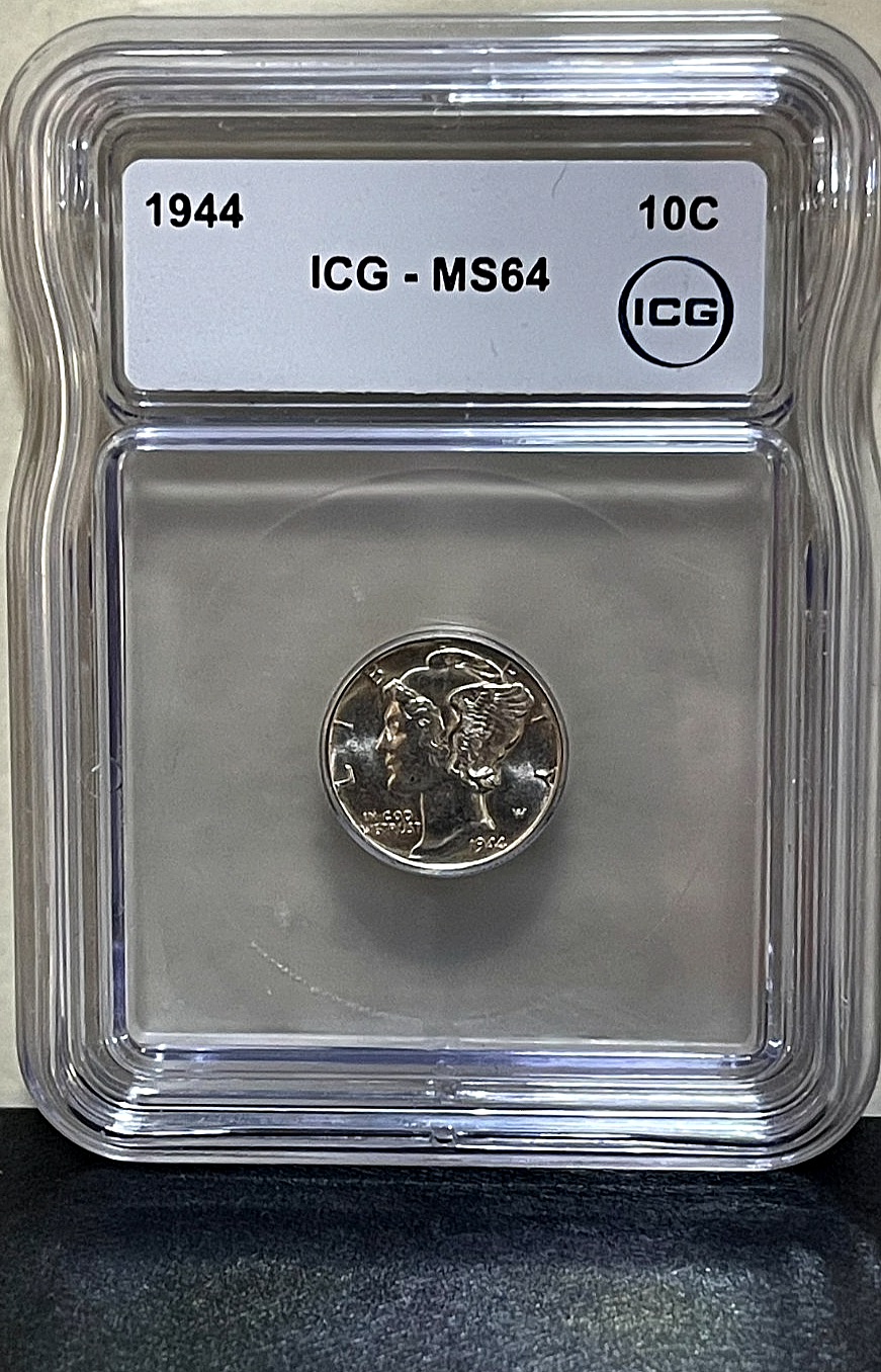 1944 10c Mercury Dime US Silver 90% ICG MS63 44P Philadelphia Mint-GEM ...