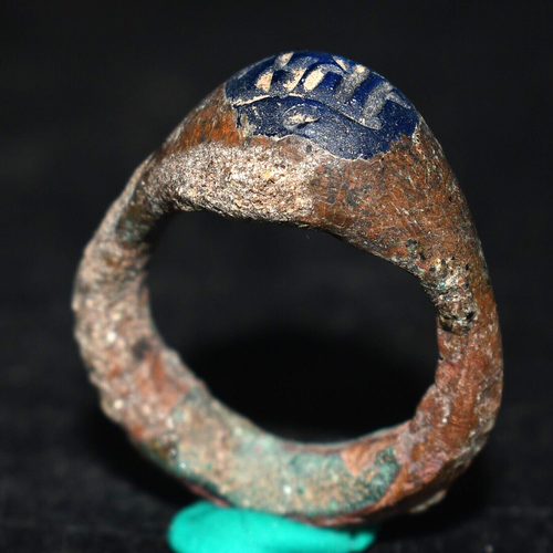 Genuine Ancient Roman Bronze Ring with Blue Glass Intaglio C. 1st-3rd ...