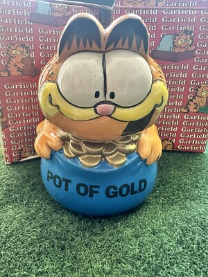 Enesco Garfield Coin Bank Pot of Gold Cat Ceramic Figurine 1981 w ...
