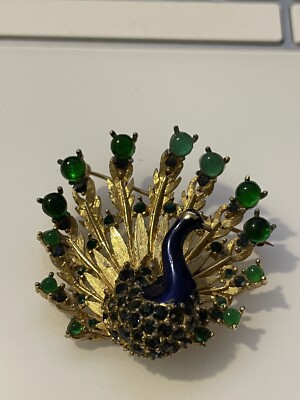 Vintage Estate Marcel Boucher Gold Tone Green Blue Rhinestone Peacock ...