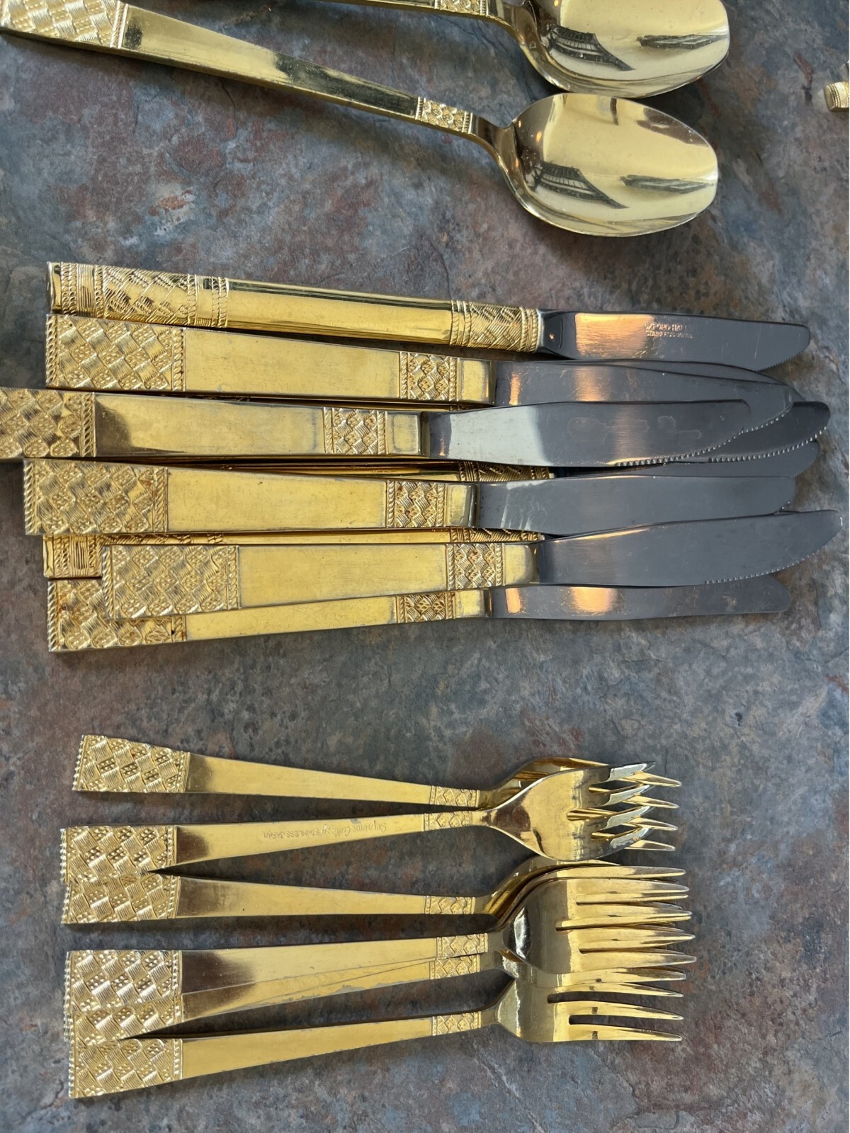 SUPREME CUTLERY Stainless Flatware Japan Gold Tone Silverware Lot | eBay